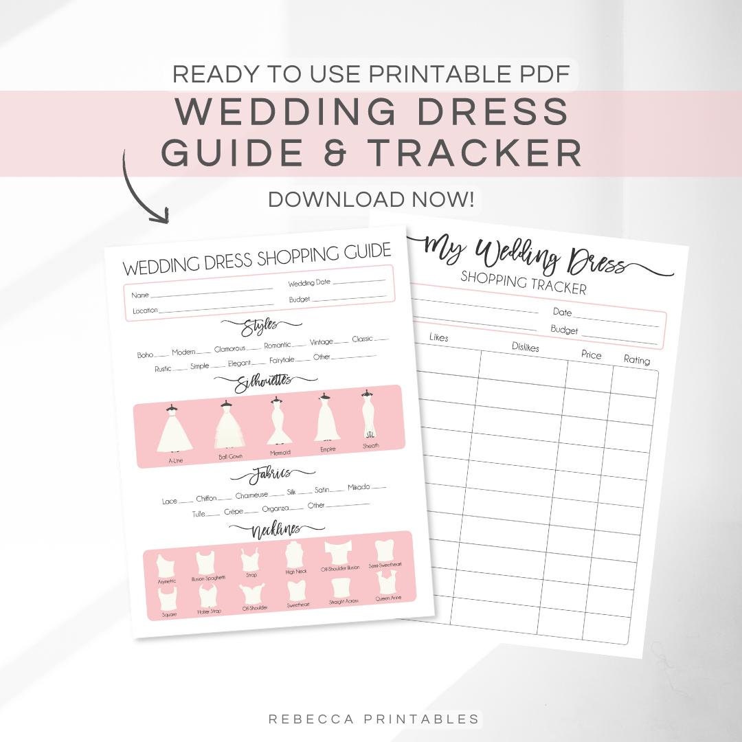 Wedding Dress Tracker Dress Shopping Guide Tracker Planner Wedding Gown ...