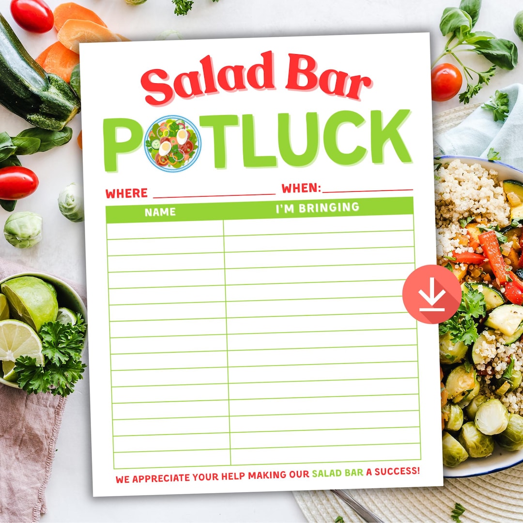 Salad Bar Potluck Sign-up Sheet Printable Office Lunch School Event ...