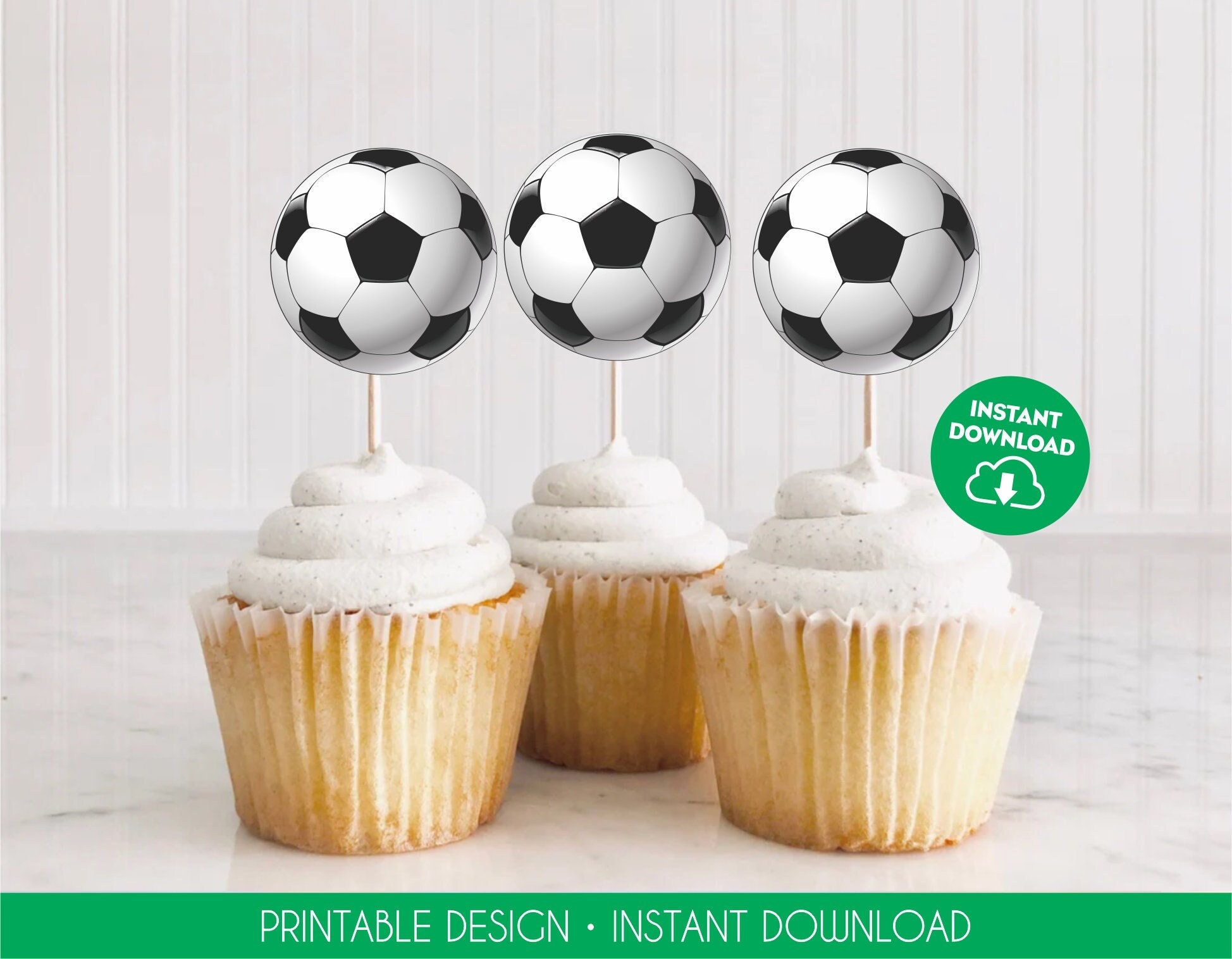 Soccer Cupcake Toppers Printable Soccer Birthday Toppers English ...