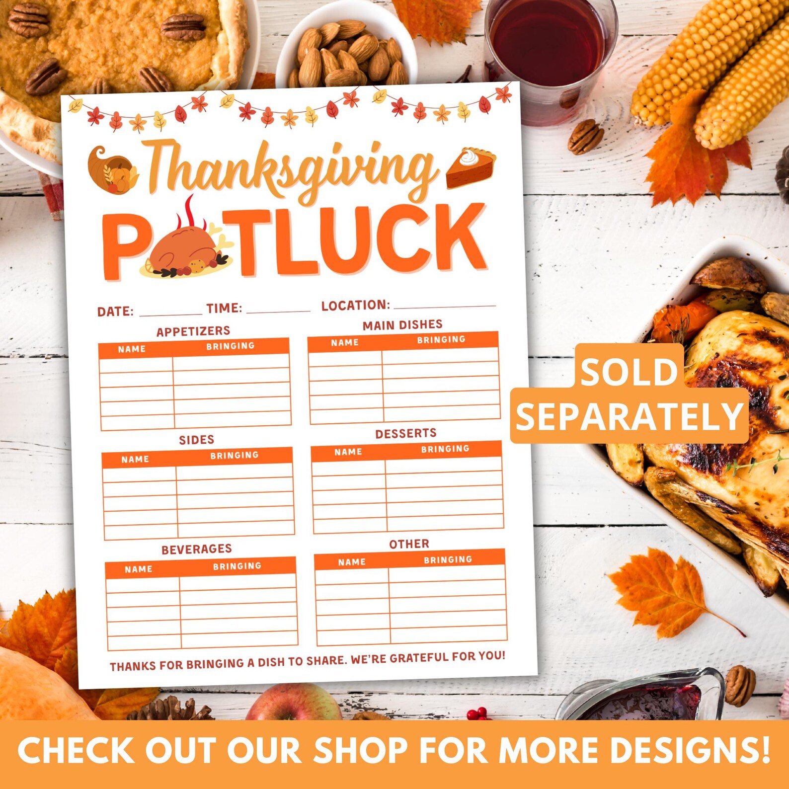 Friendsgiving Potluck Sign up Sheet Planner Office Thanksgiving Dinner ...