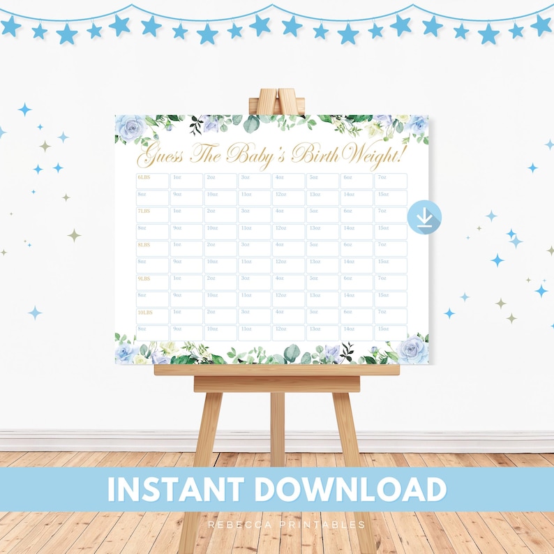 Guess the Baby Weight Printable Boy Baby Shower Betting Square Office ...
