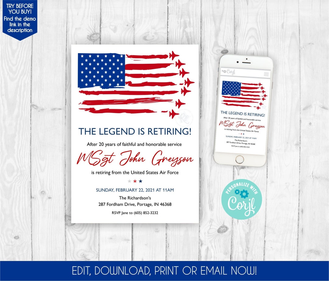 Air Force Retirement Invitation Military Retirement Invite Printable ...