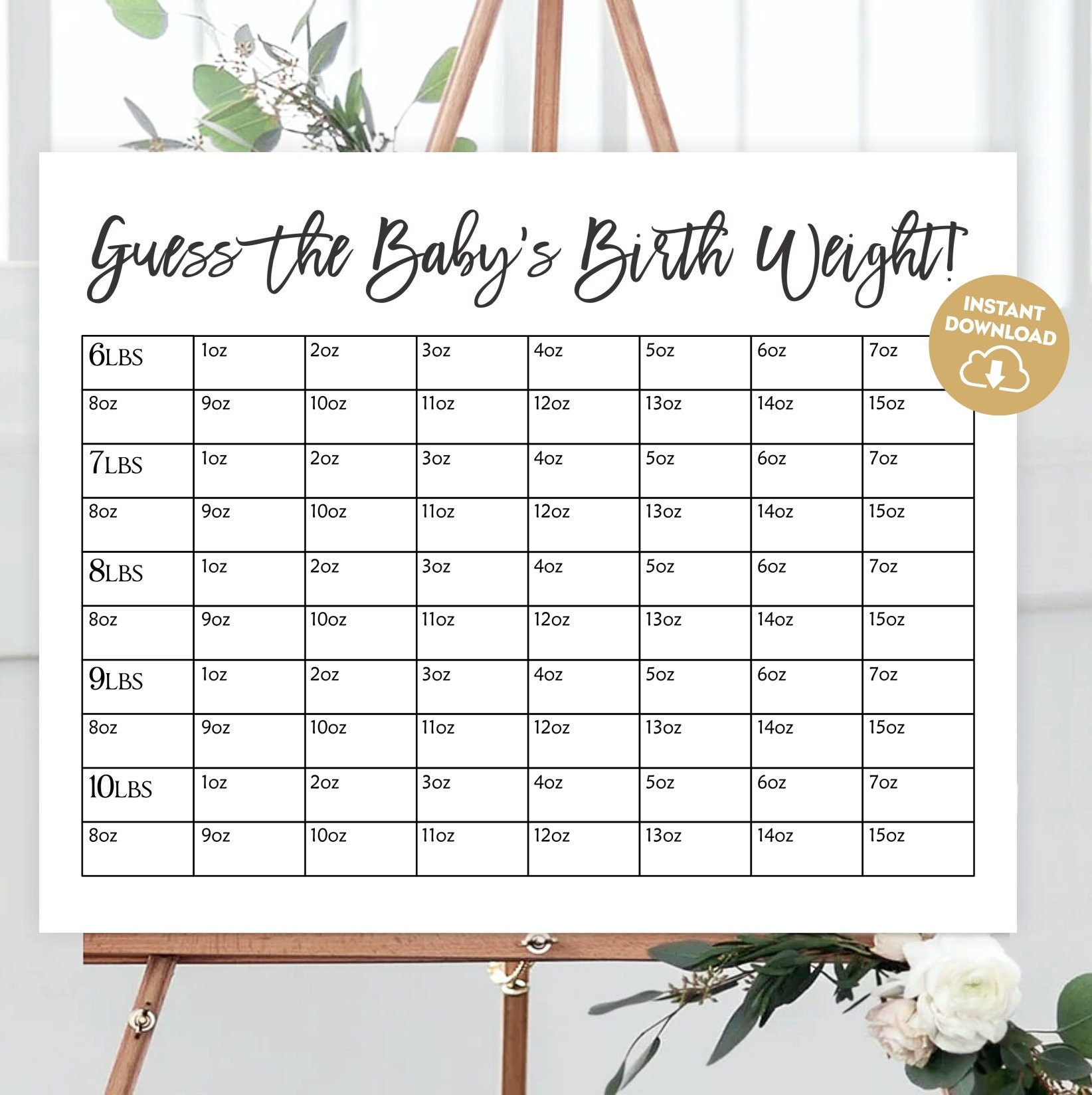 Guess the Baby Weight Printable Baby Shower Party Game Guessing Game ...