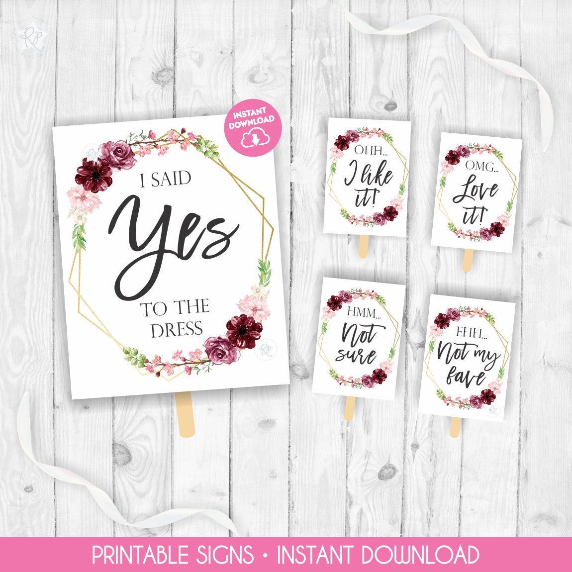 Wedding Dress Shopping Props Printable Yes to the Dress Signs Wedding ...