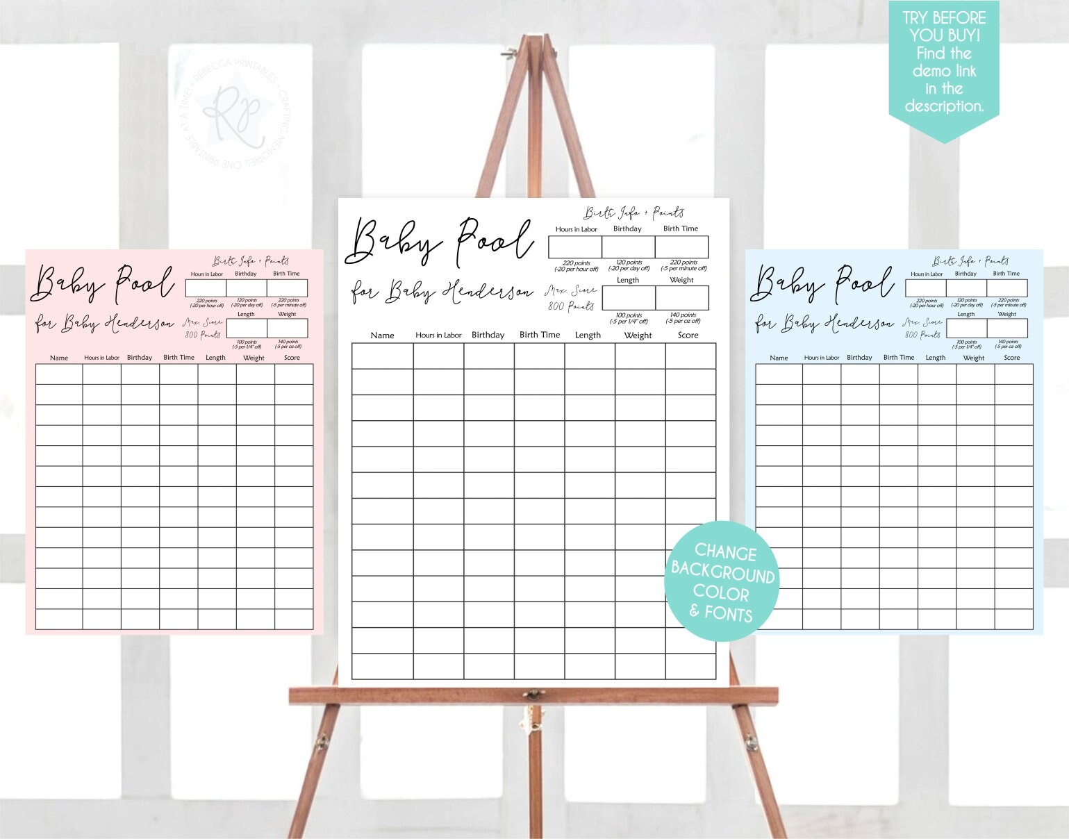 Baby Pool Game Baby Shower Printable Baby Predictions Game Editable ...