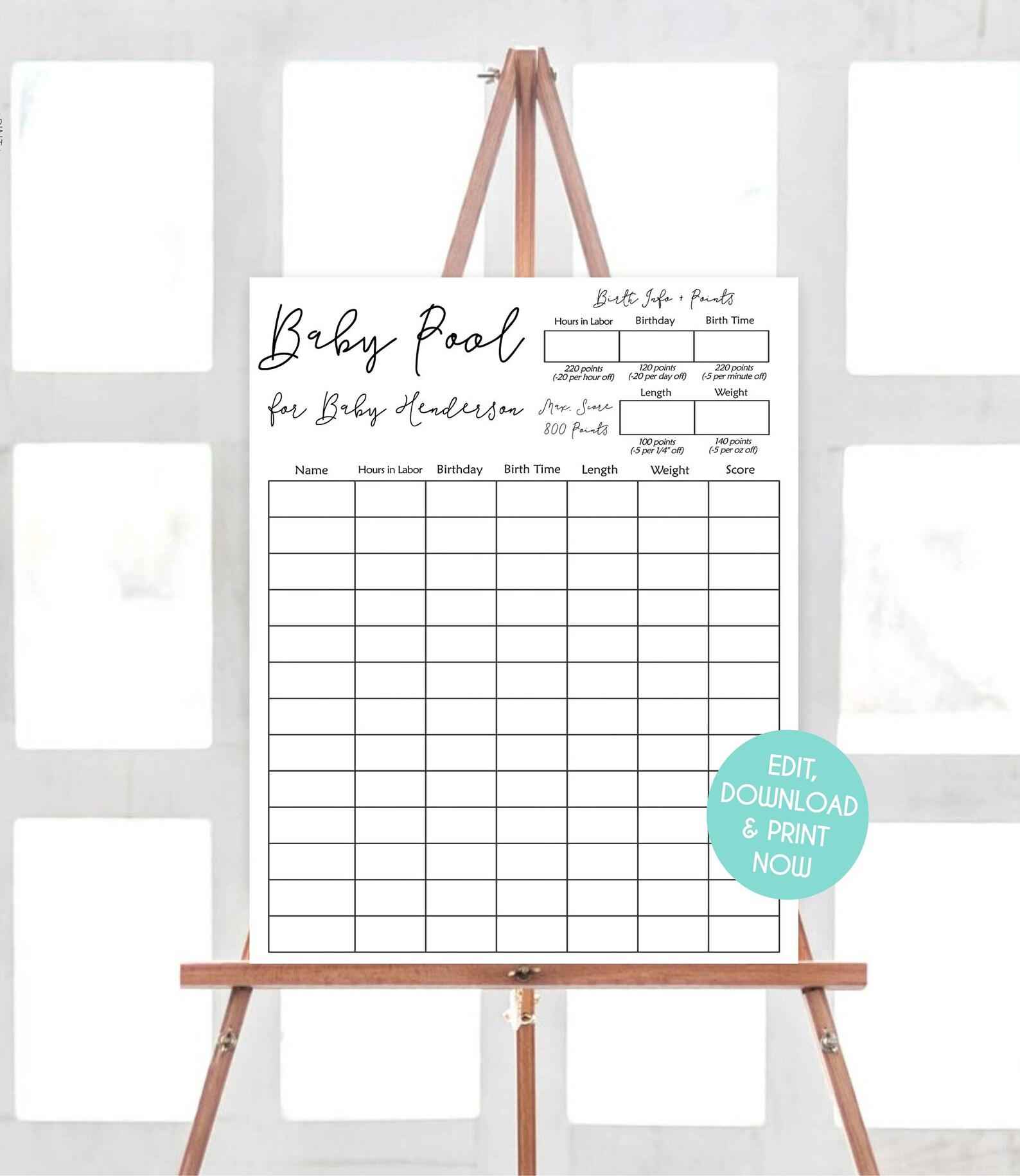 Baby Pool Game Baby Shower Printable Baby Predictions Game Editable ...