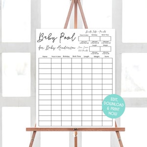 Baby Pool Game Baby Shower Printable Baby Predictions Game Editable ...