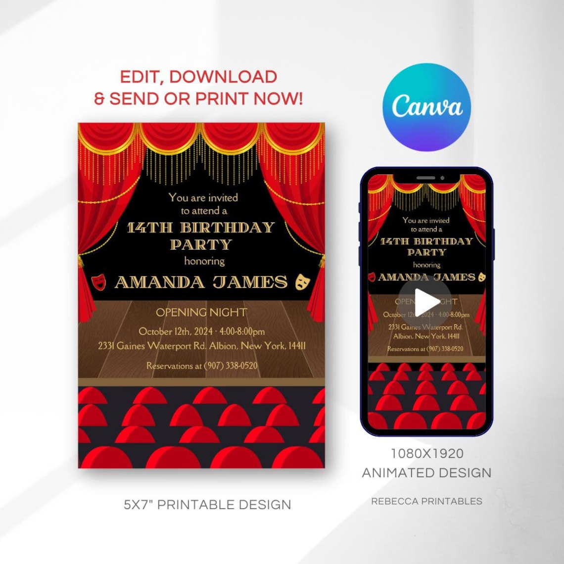 Theater Invitation Broadway Invitation Broadway Birthday Invitation ...