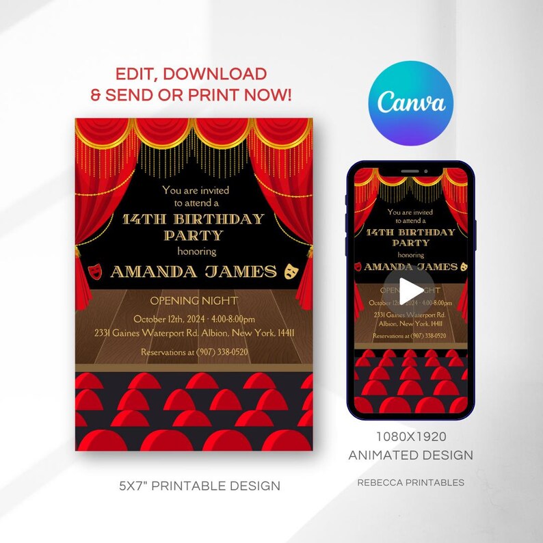 Theater Invitation Broadway Invitation Broadway Birthday Invitation ...