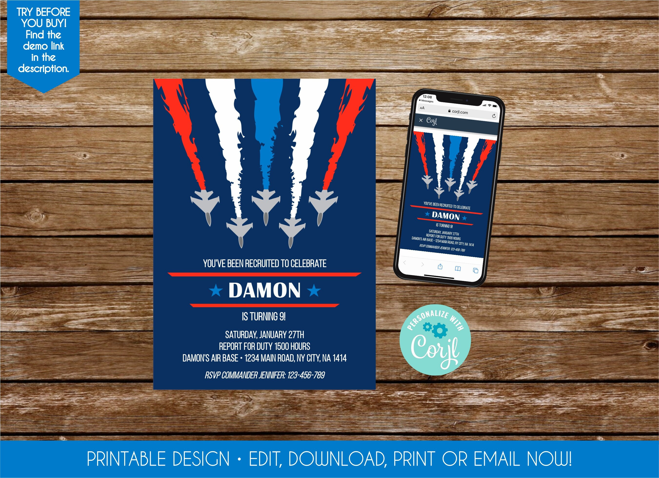 Air Force Birthday Invitation Military Birthday Invitation Airforce ...