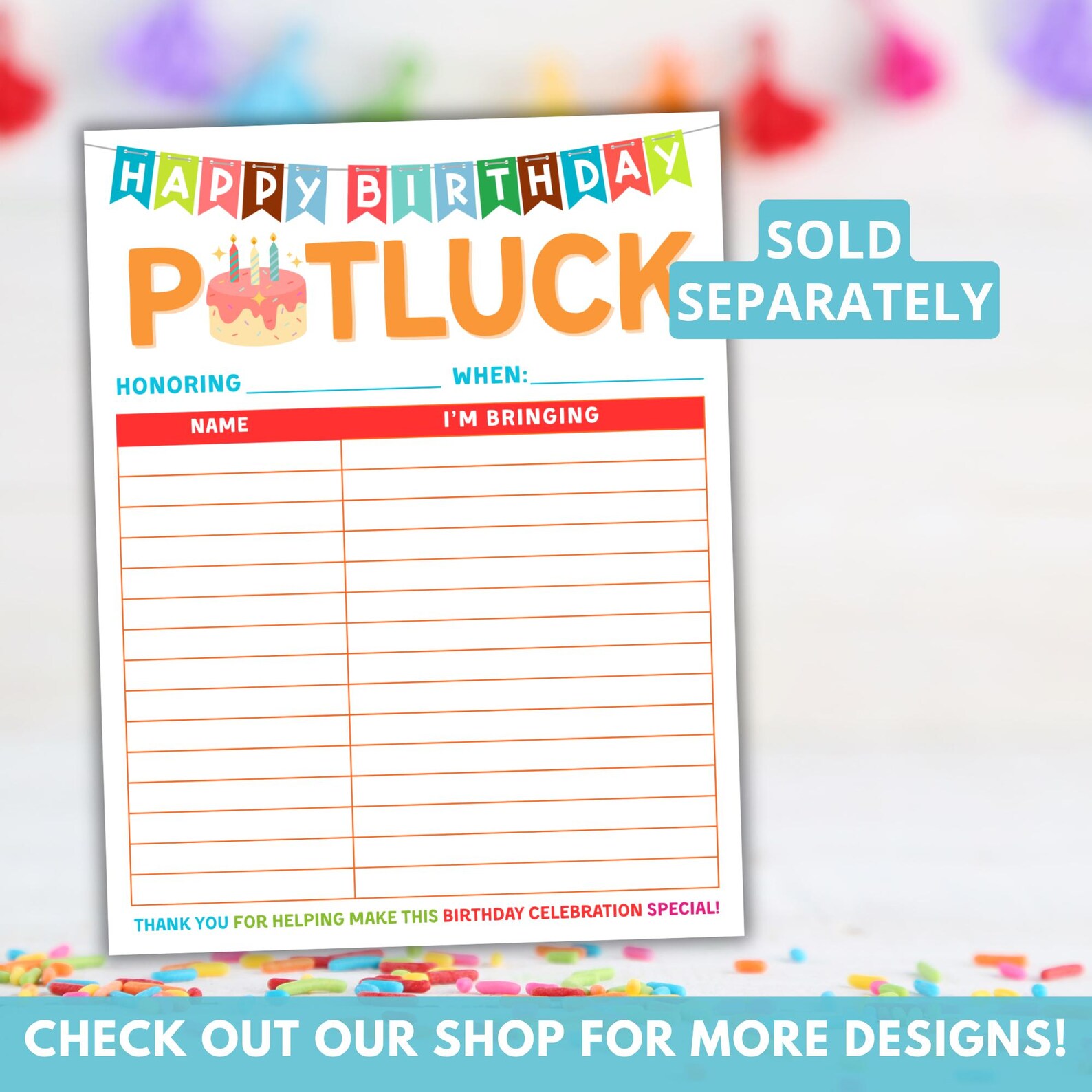 Retirement Potluck Sign-up Sheet Printable Office Potluck Page ...