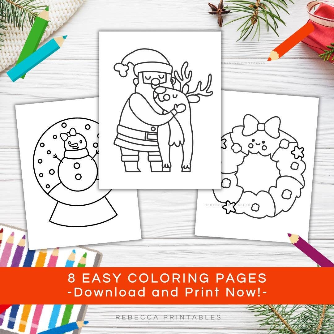 Easy Christmas Coloring Pages Beginner Christmas Coloring Sheets for ...