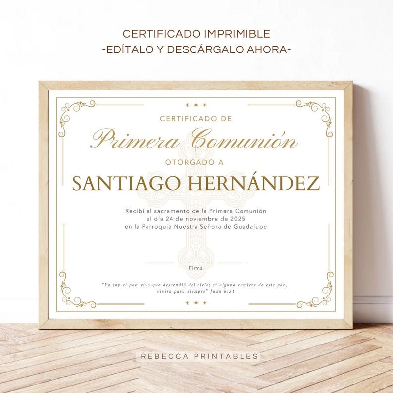 Certificado De Primera Comunion Editable Plantilla Canva Diploma ...