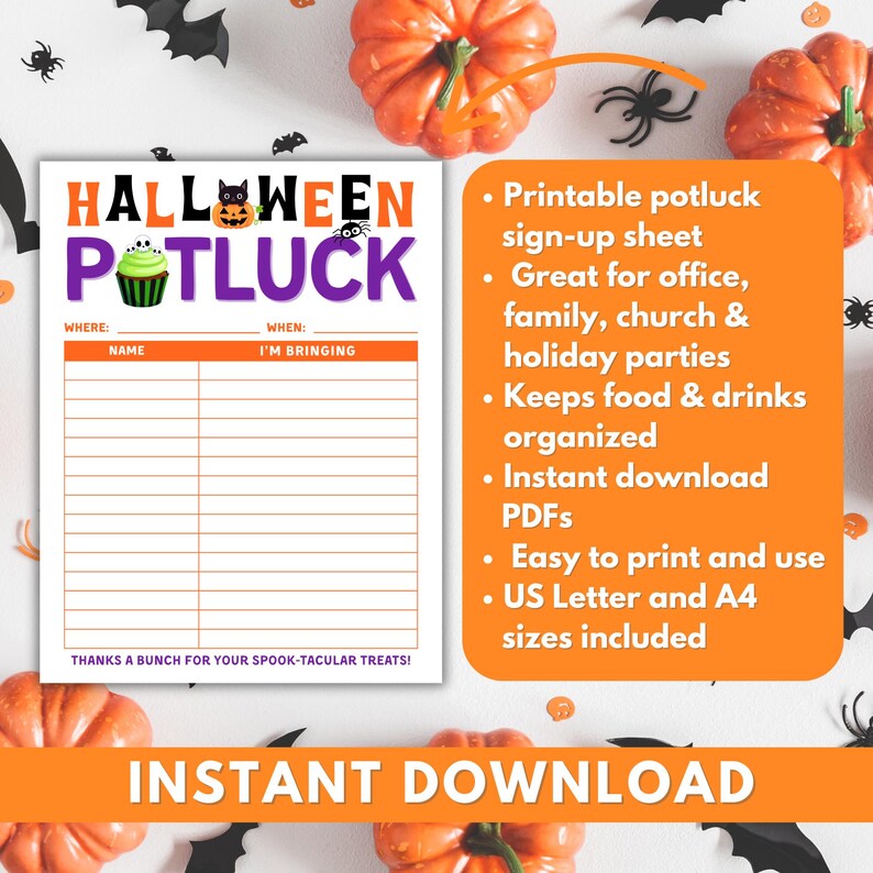 Halloween Potluck Sign-up Sheet Printable Office Halloween Potluck Sign ...