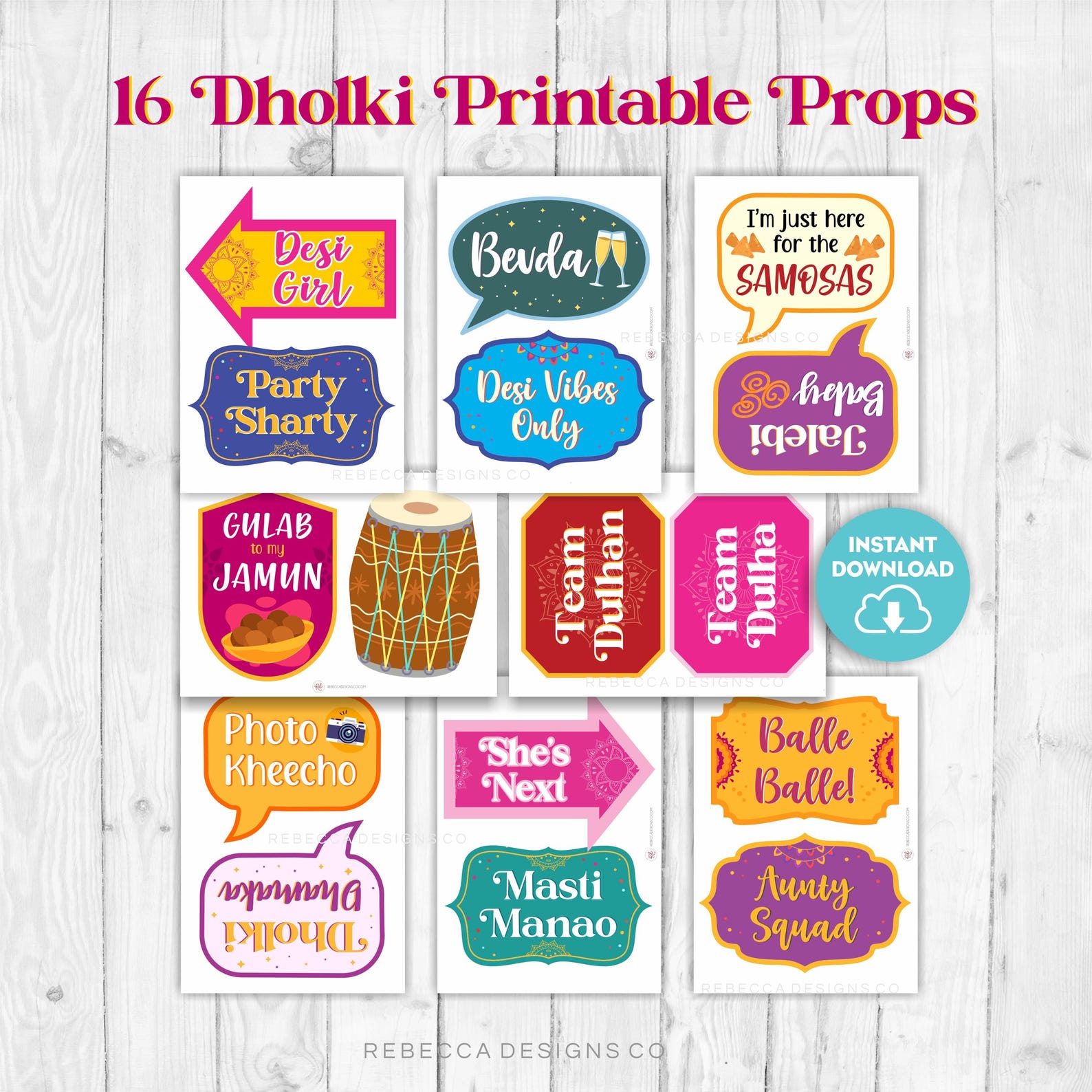 Dholki Props Party Printable Desi Wedding Photo Booth Props Dholki ...