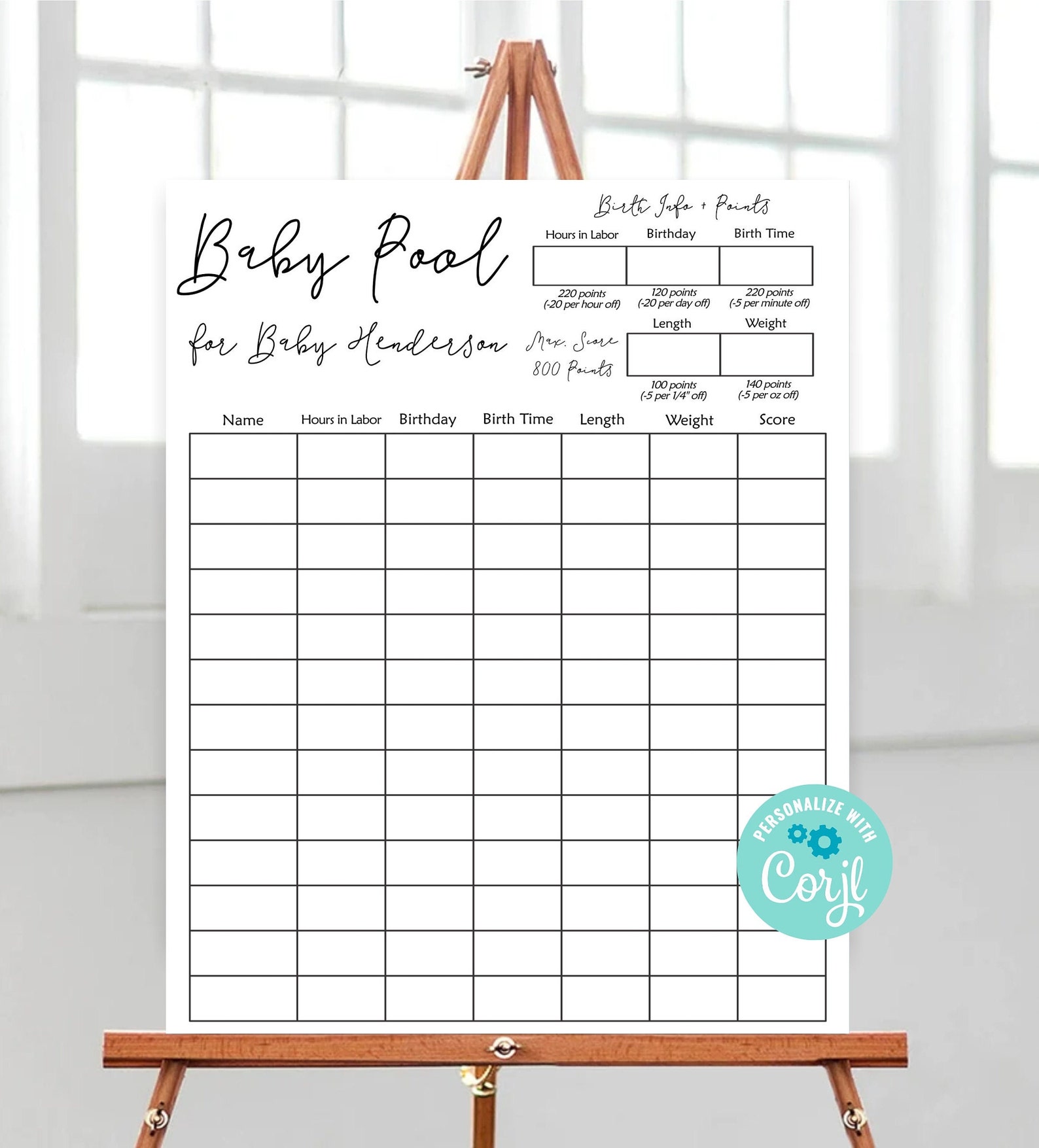 Baby Pool Game Baby Shower Printable Baby Predictions Game Editable ...