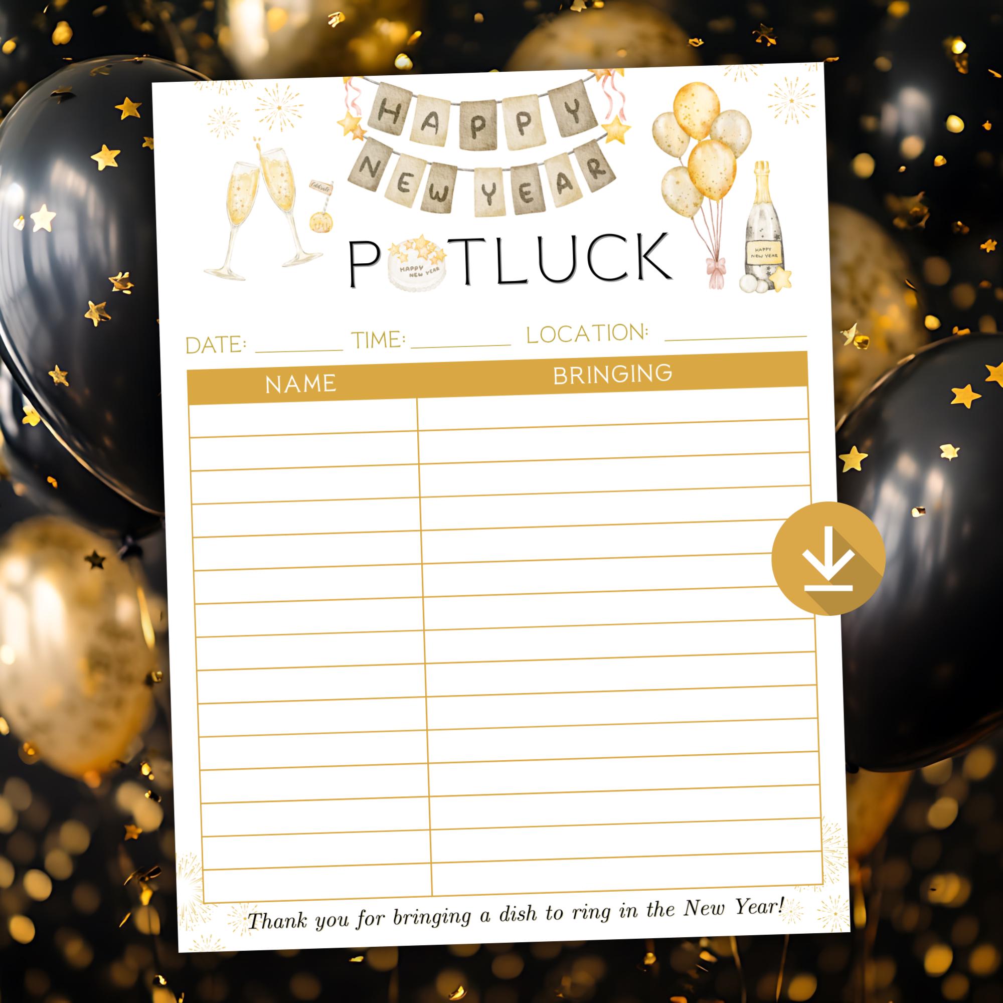 New Years Potluck Page Sign up Sheet New Years Dinner Planner Printable ...
