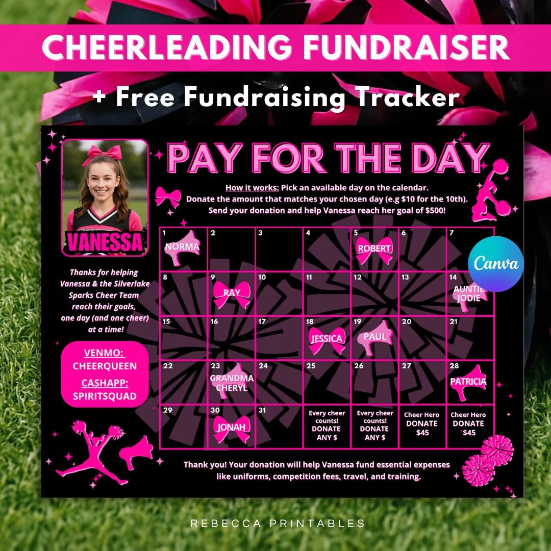 Editable Cheer Fundraiser Pay for the Day Fundraiser Cheerleading Pink ...