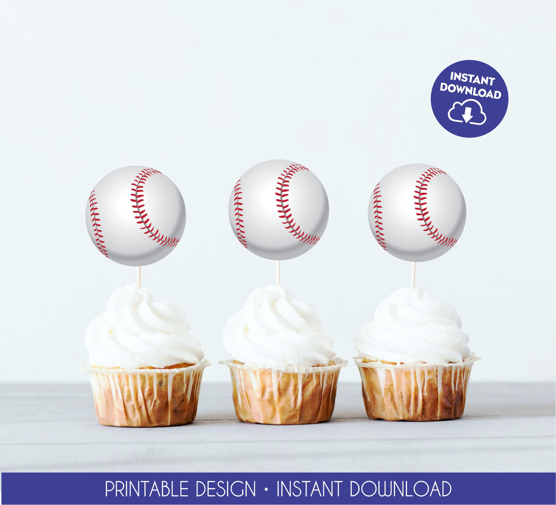 Baseball Cupcake Toppers Printable Baseball Toppers Printable Birthday ...