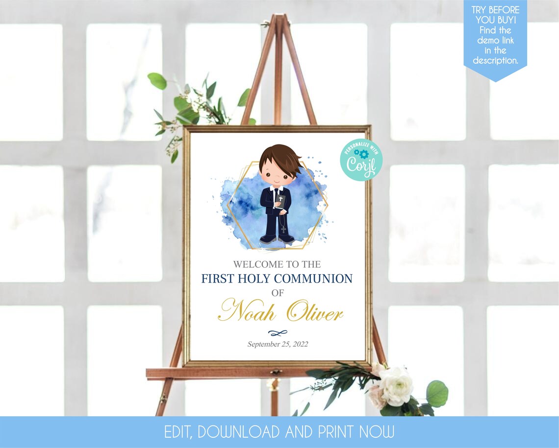 Boy First Communion Sign Printable Communion Welcome Sign Boy Communion ...