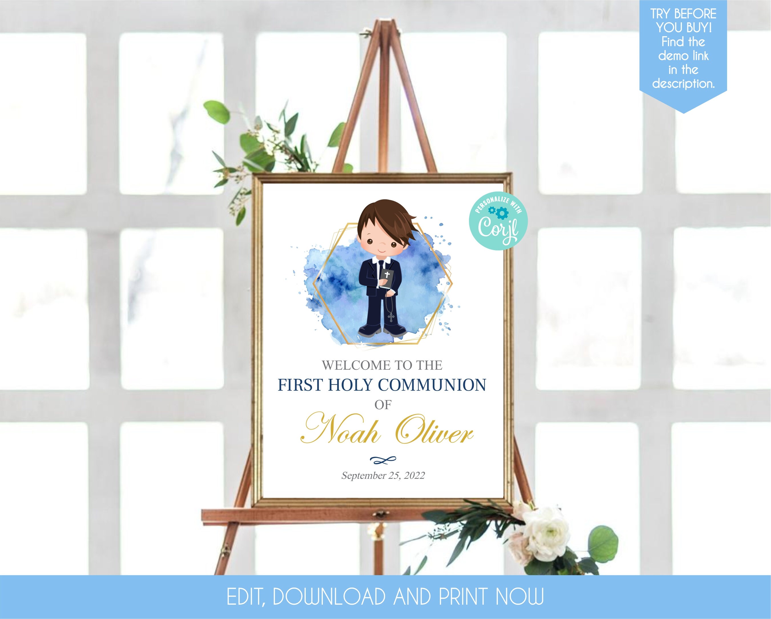 Boy First Communion Sign Printable Communion Welcome Sign Boy Communion ...