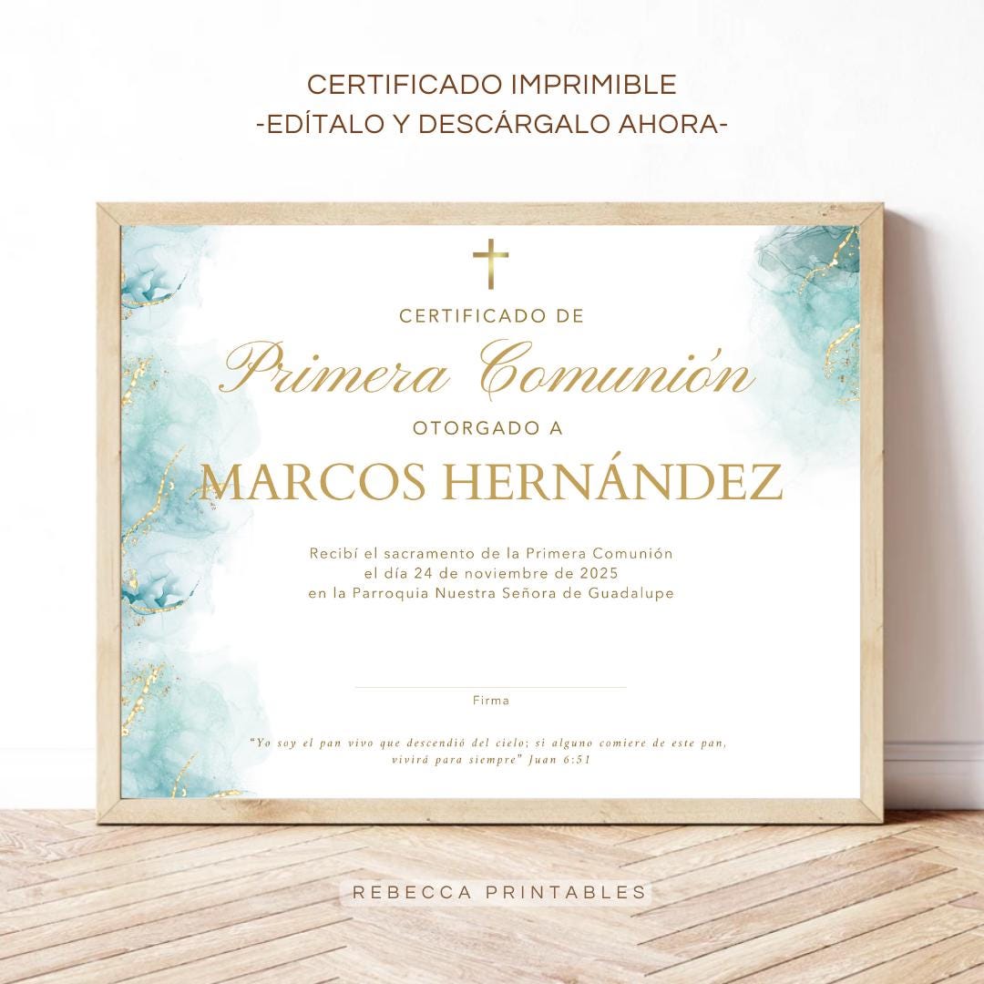 Certificado De Primera Comunion Editable Plantilla Canva Diploma ...