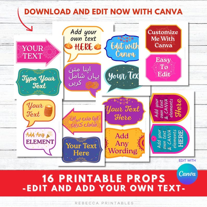 Dholki Props Editable Party Printable Desi Wedding Photo Booth Props ...