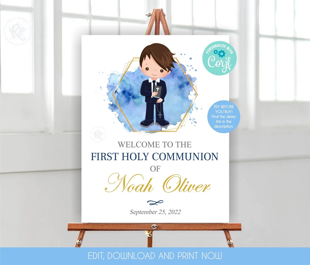 Boy First Communion Sign Printable Communion Welcome Sign Boy Communion ...