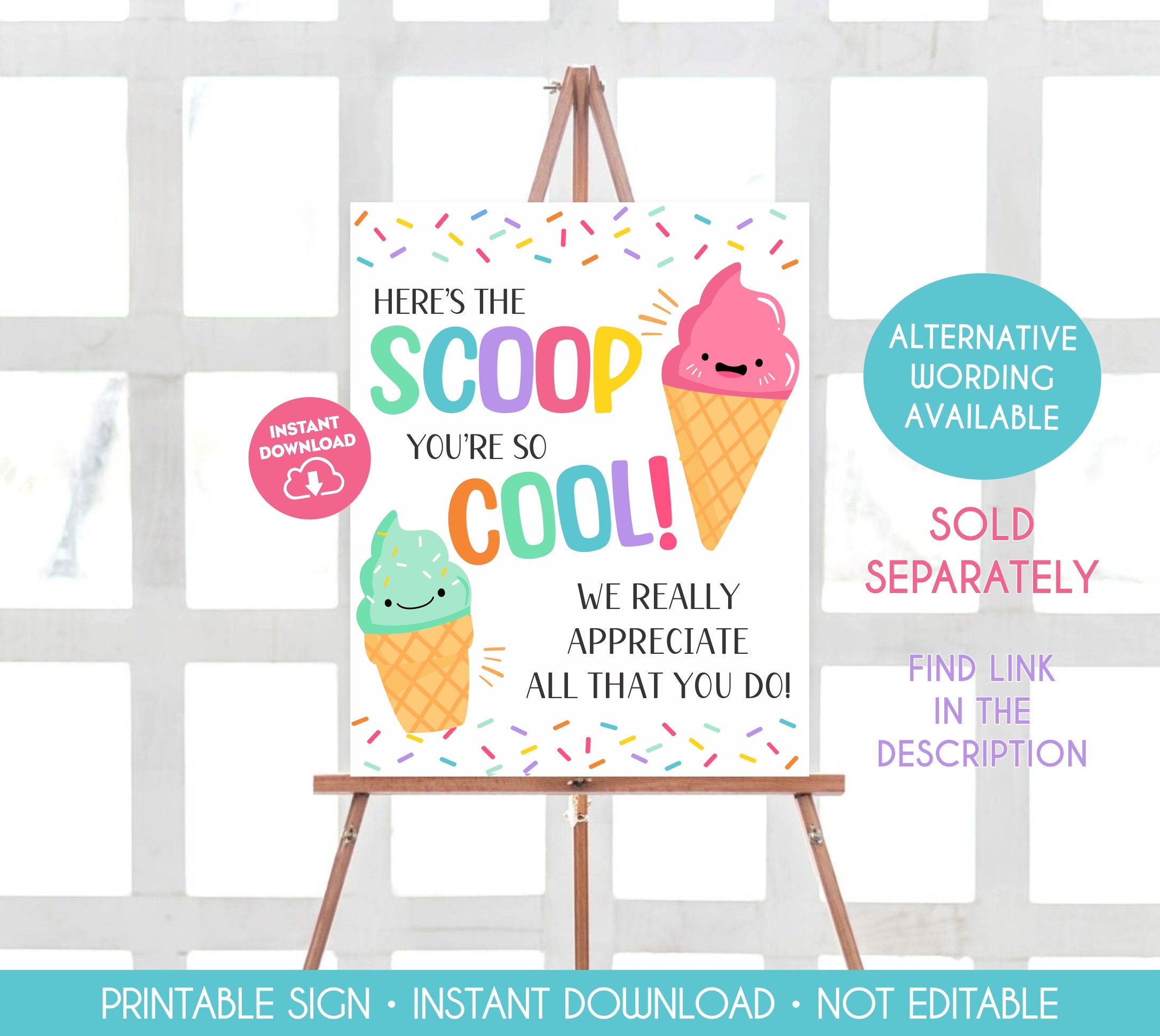 Teacher Appreciation Ice Cream Printable Sign Here's the Scoop Staff ...