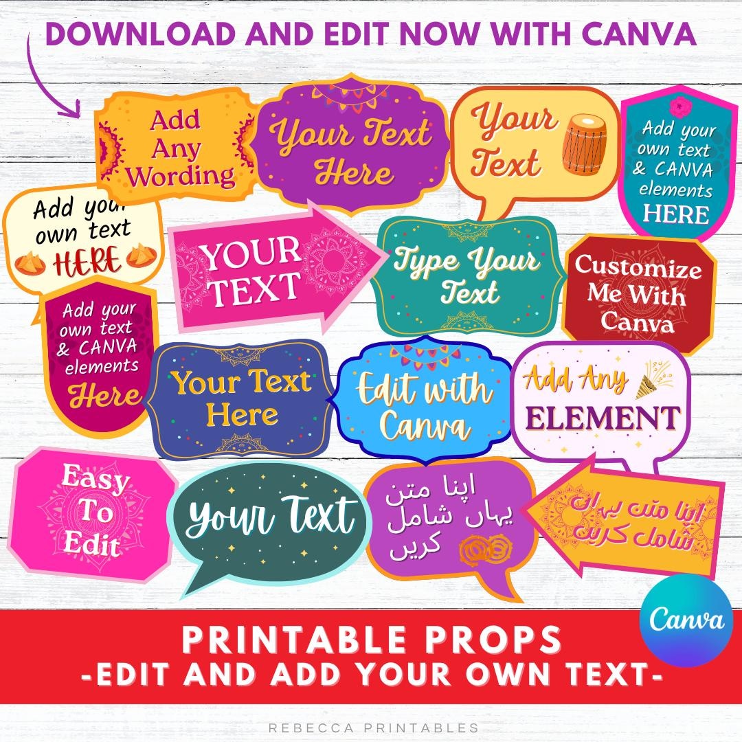 Dholki Props Editable Party Printable Desi Wedding Photo Booth Props ...