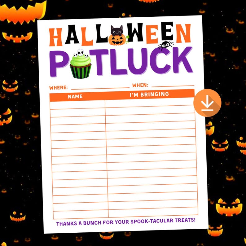 Halloween Potluck Sign-up Sheet Printable Office Halloween Potluck Sign ...