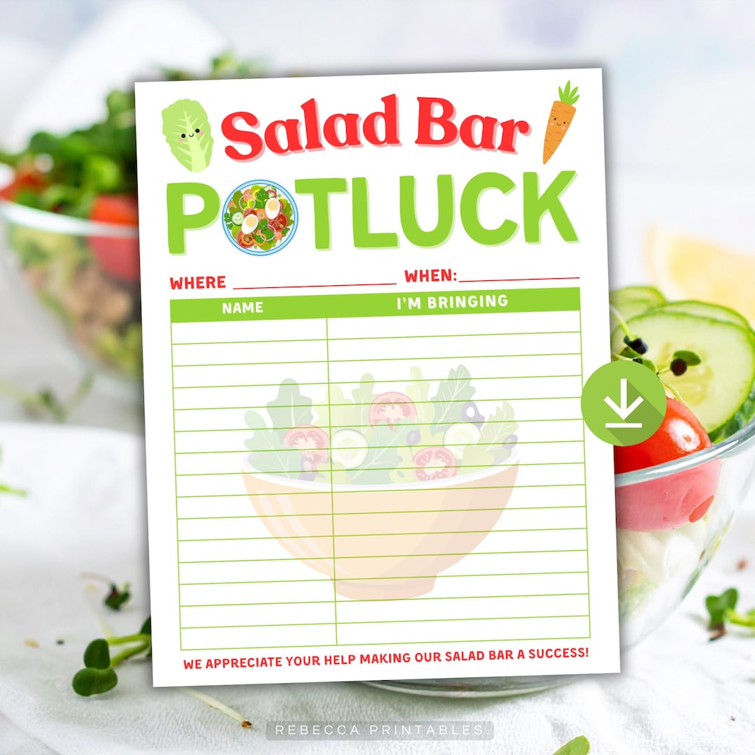 Salad Bar Potluck Sign-up Sheet Printable Office Lunch School Event ...