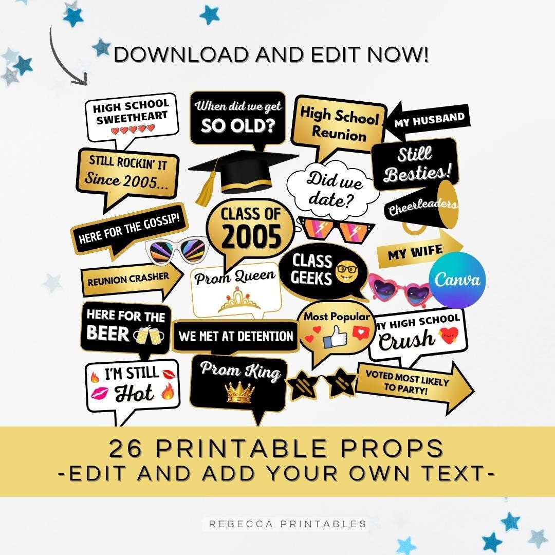 Class Reunion Photo Booth Props Funn High School Reunion Props Editable ...