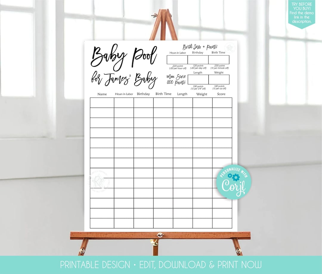 Baby Pool Game Baby Shower Printable Editable Baby Shower Activity Baby ...