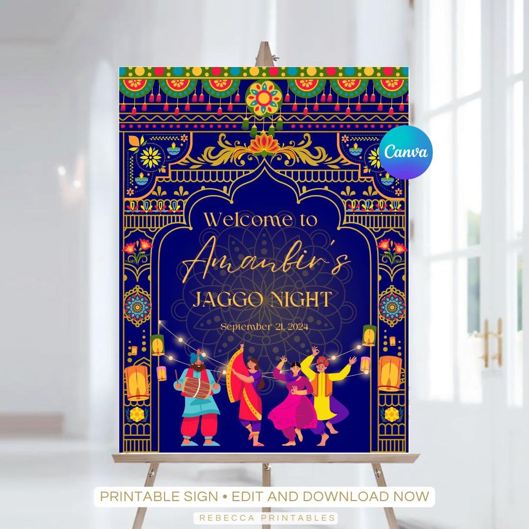 Jaggo Night Welcome Sign Printable Punjabi Wedding Welcome Sign Indian ...