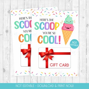 Ice Cream Gift Card Printable Here's the Scoop Gift Card Holder Teacher ...