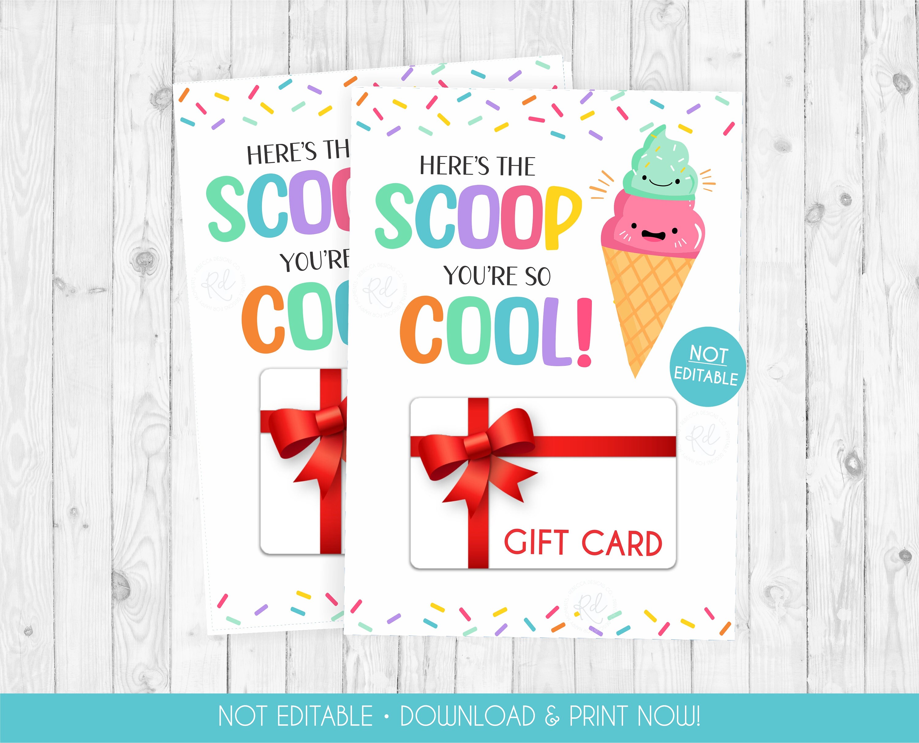 Ice Cream Gift Card Printable Here's the Scoop Gift Card Holder Teacher ...
