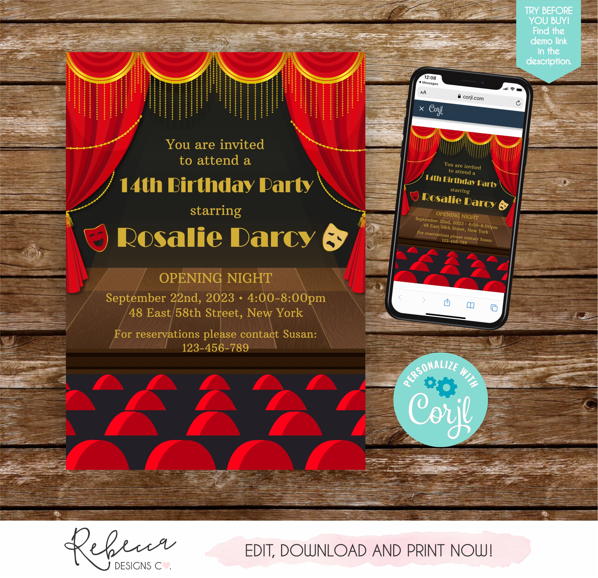 Theater Invitation Broadway Invitation Broadway Birthday Invitation ...