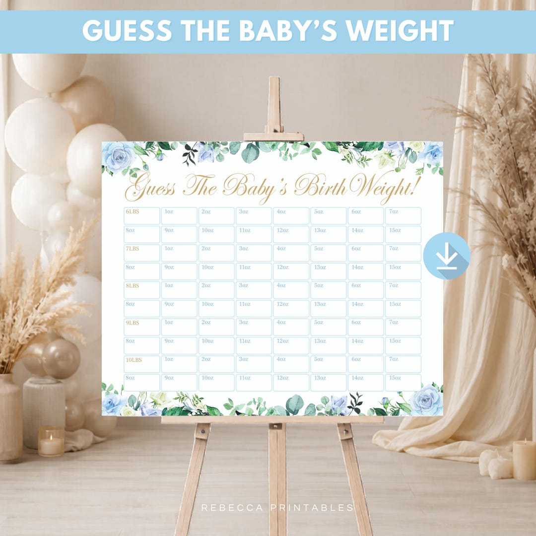 Guess the Baby Weight Printable Boy Baby Shower Betting Square Office ...