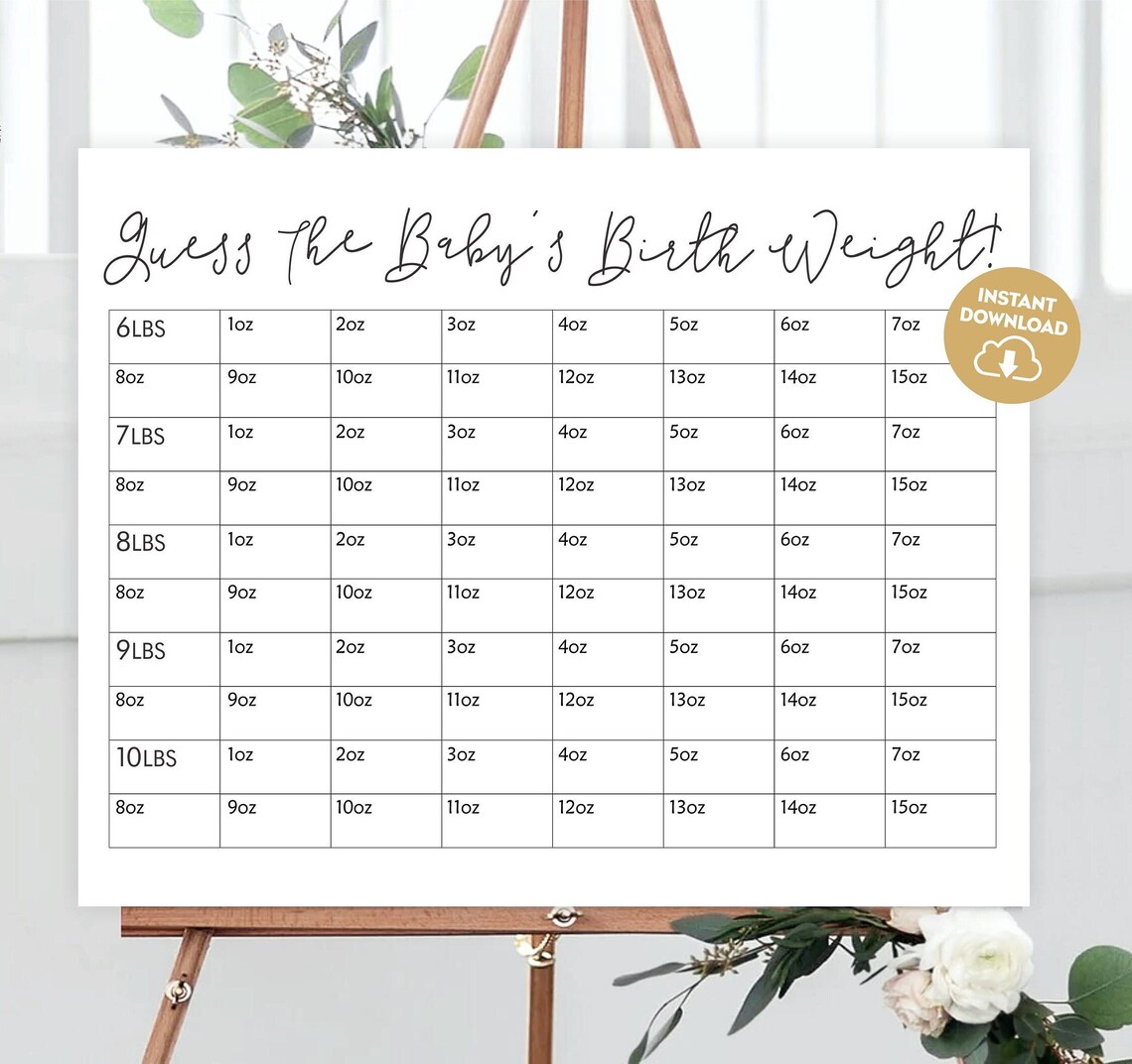Guess the Baby Weight Printable Baby Shower Party Game Guessing Game ...