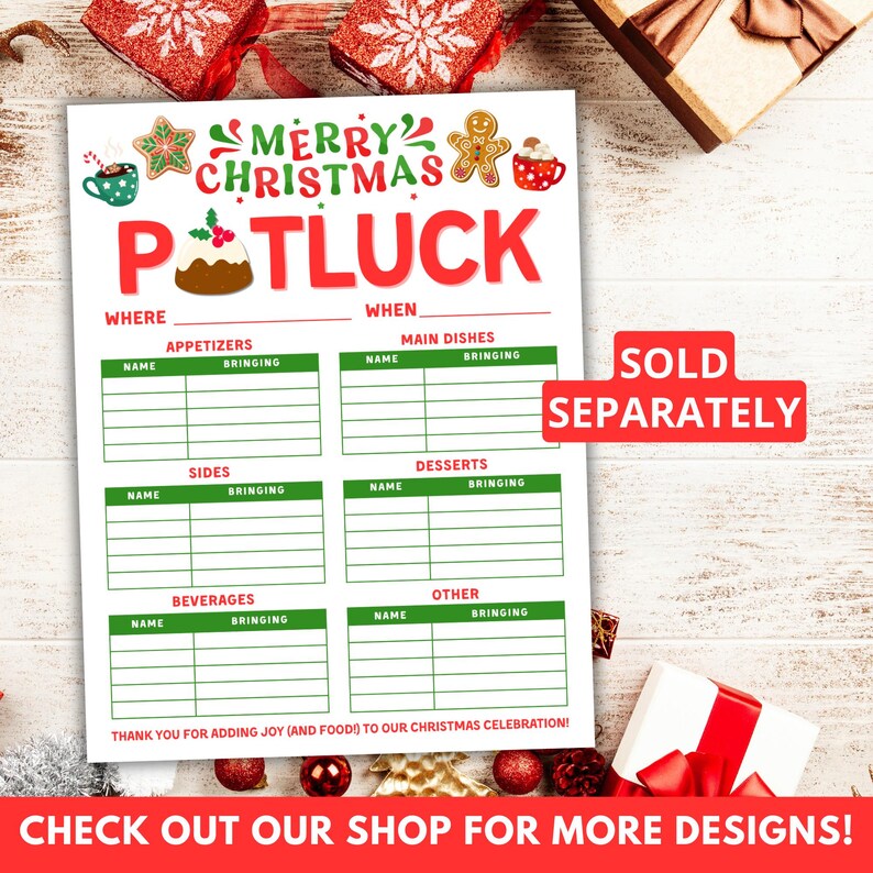 Friendsgiving Potluck Sign up Sheet Planner Office Thanksgiving Dinner ...