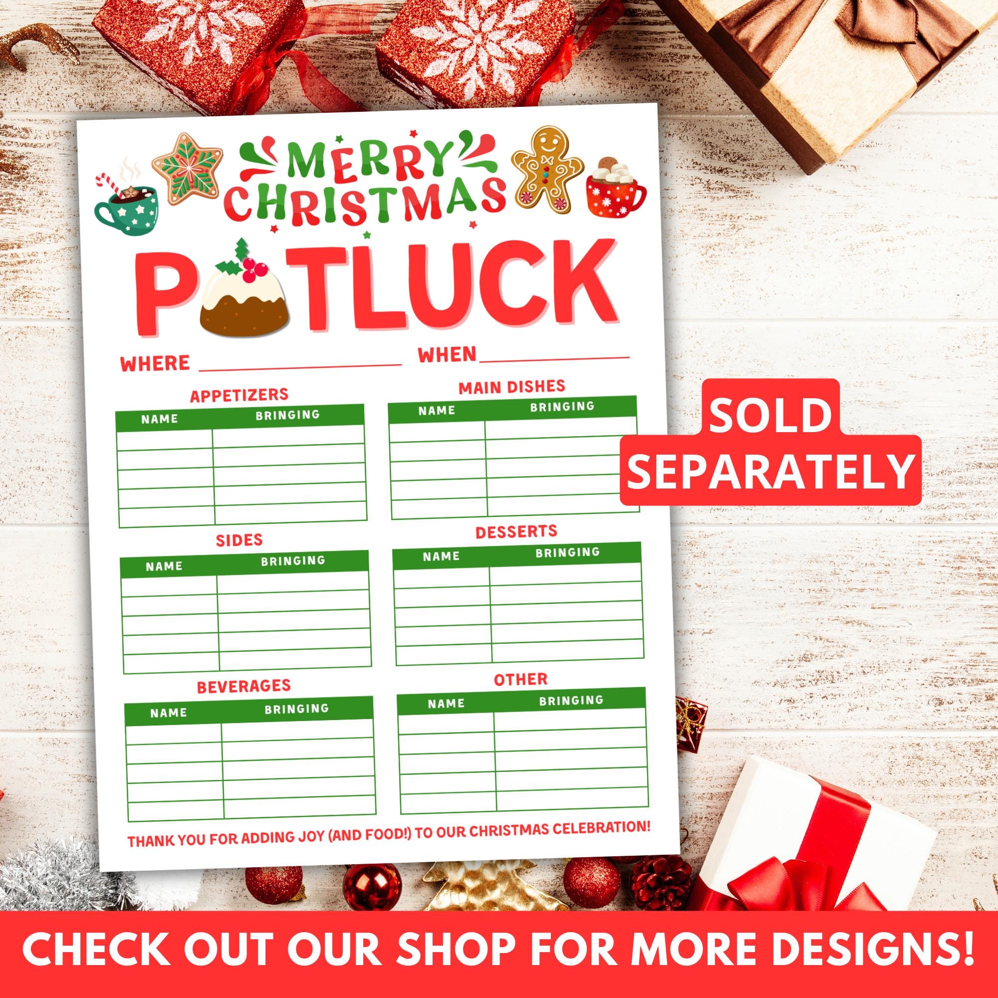 Friendsgiving Potluck Sign up Sheet Planner Office Thanksgiving Dinner ...