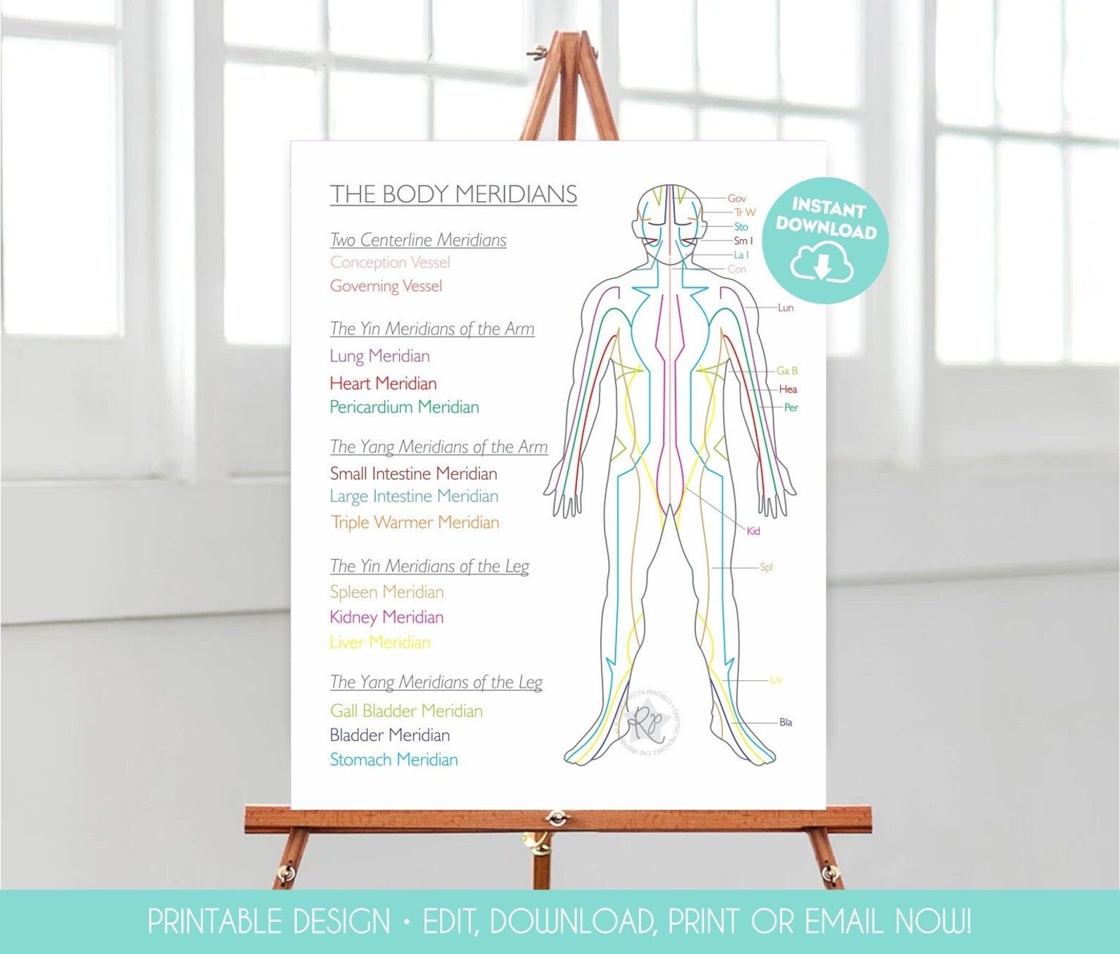 The Body Meridians Printable Poster Acupuncture Chart the 12 Meridians ...