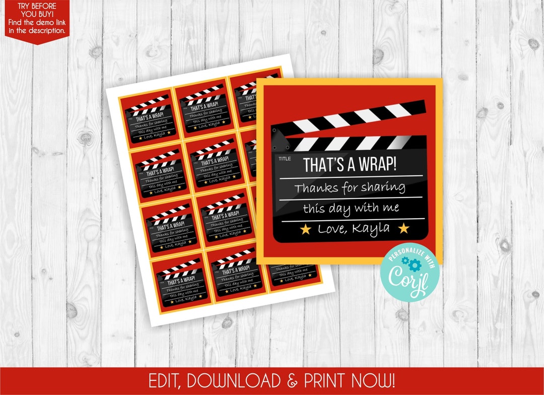 Movie Favor Tags Movie Birthday Favors Clapboard Tags Printable Movie ...