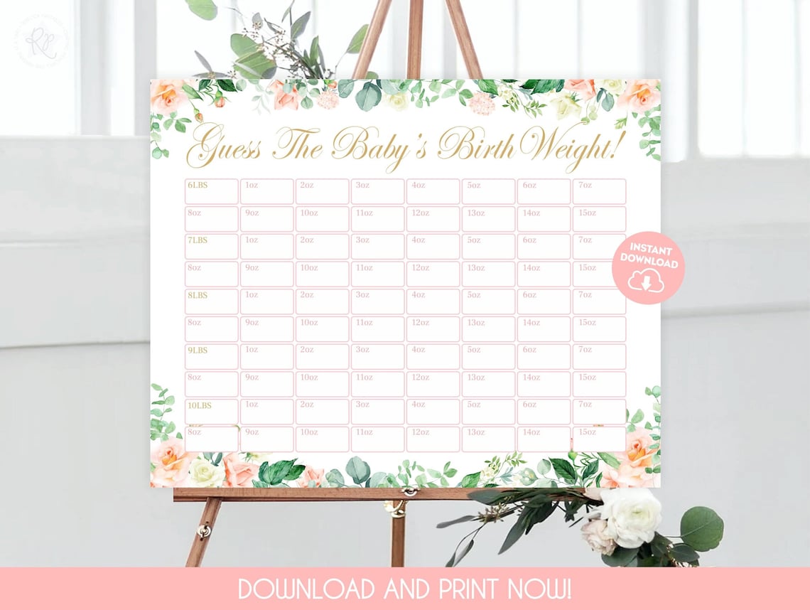 Guess the Baby Weight Printable Baby Shower Betting Squares Game Party ...