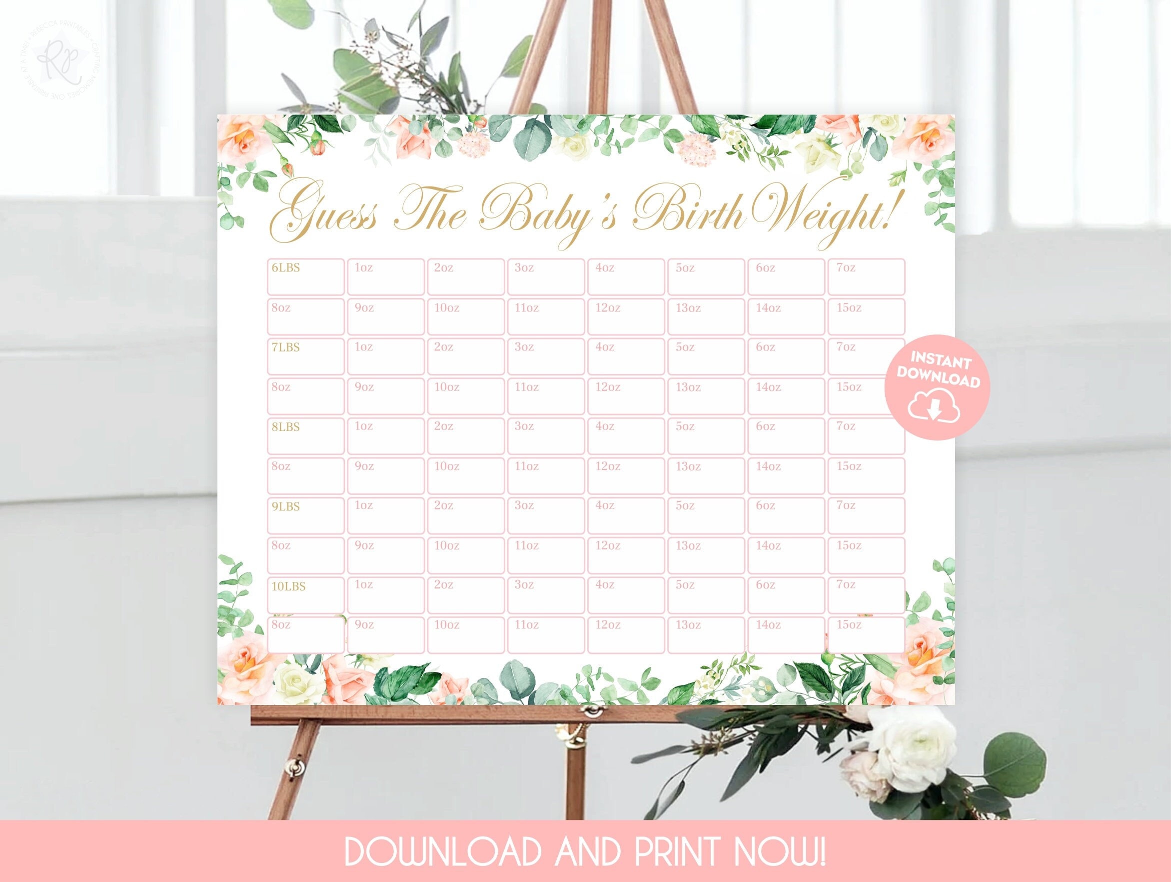 Guess the Baby Weight Printable Baby Shower Betting Squares Game Party ...