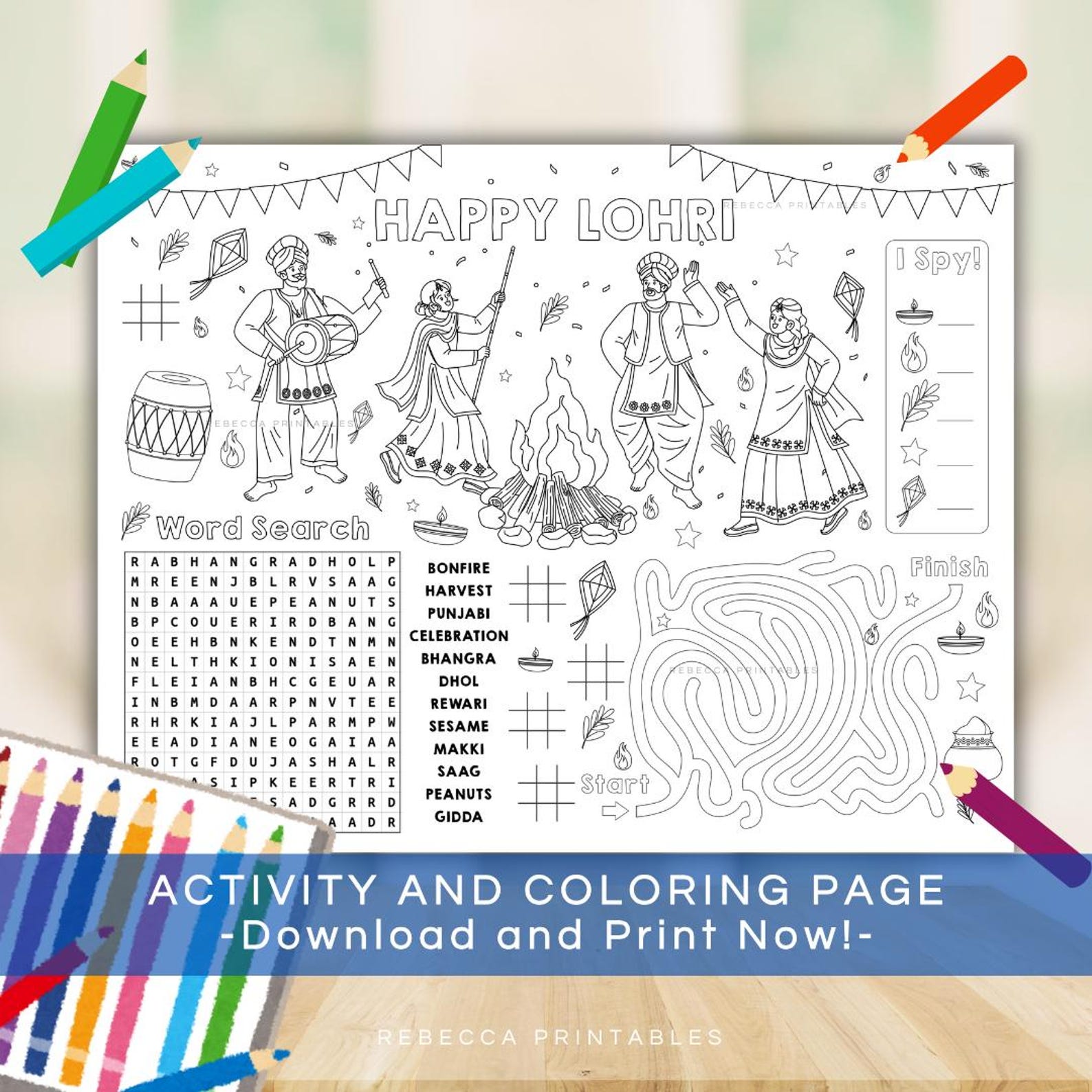 Lohri Activity and Coloring Page for Children Lohri Celebration for ...