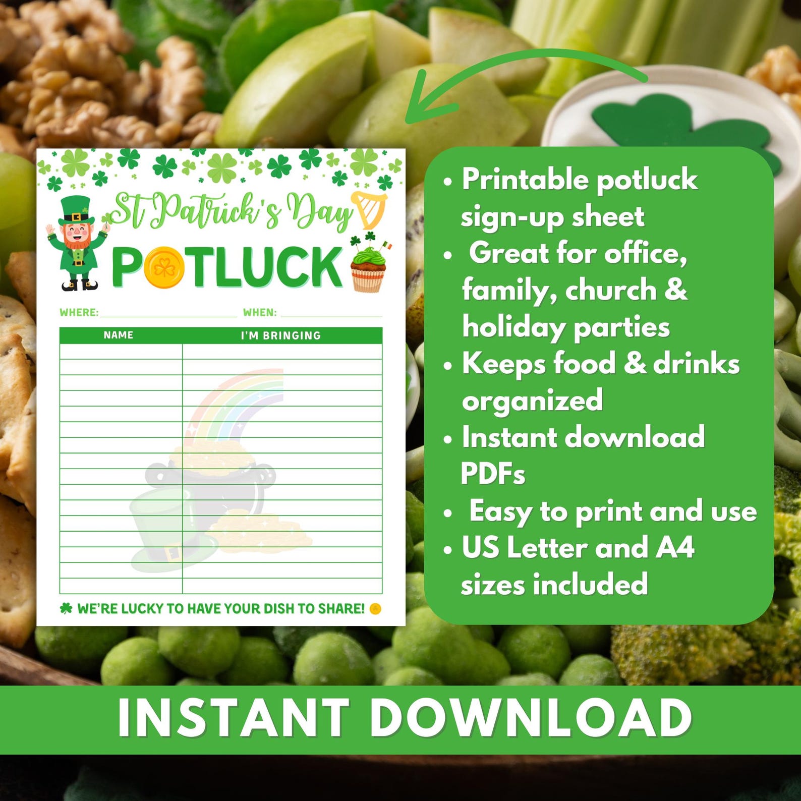 St Patricks Day Potluck Sign up Sheet St Pattys Dinner Planner ...
