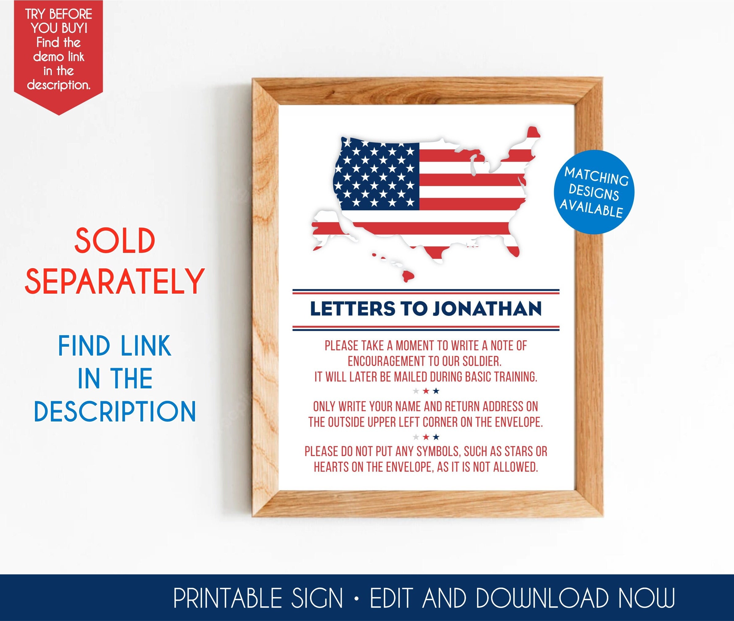 Letters to Our Sailor Sign Letter to Our Soldier Military Party Sign ...