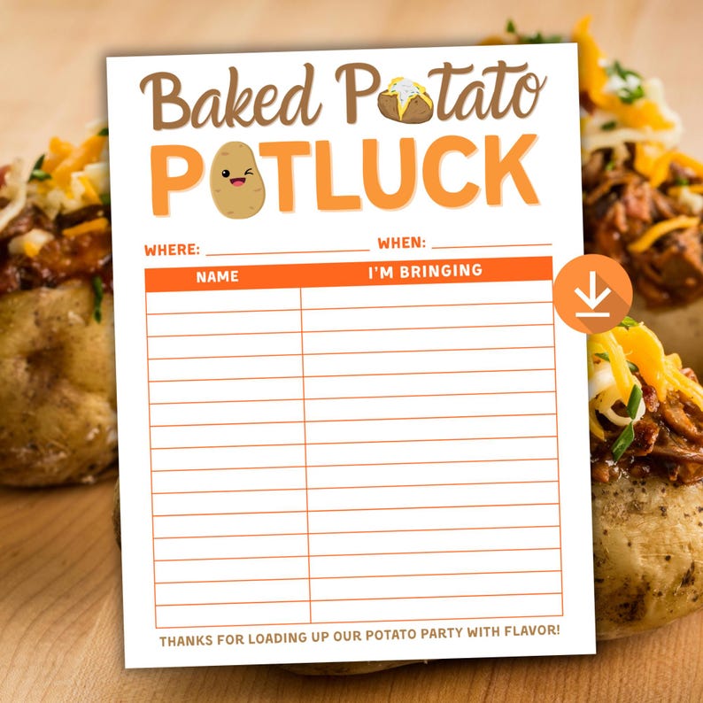 Baked Potato Potluck Sign-up Sheet Printable Office Potluck Sign Baked ...